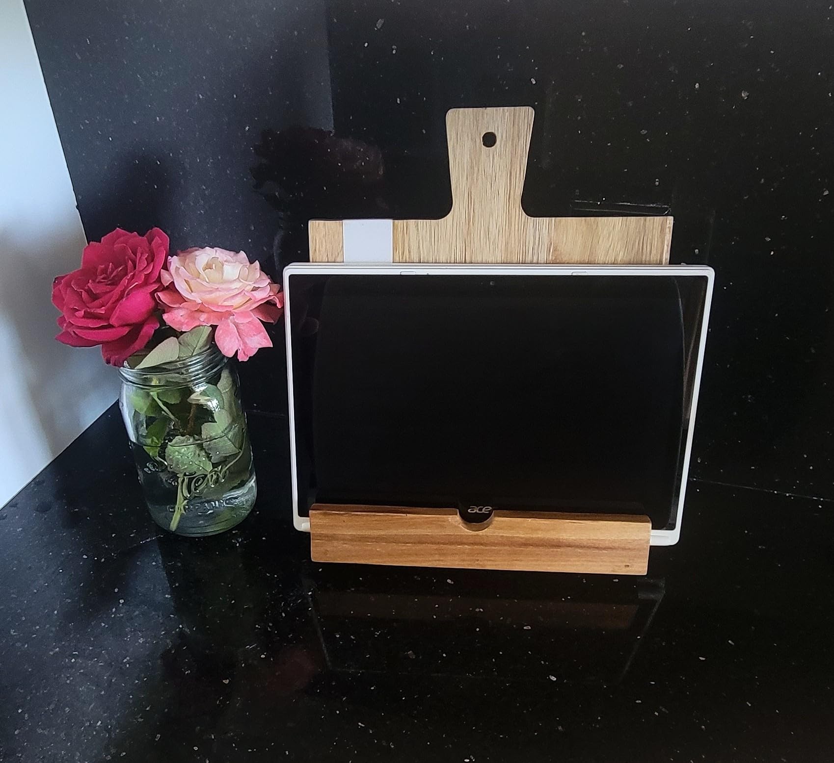 Marble and Acacia Bamboo Wood Recipe Book/Tablet Stand