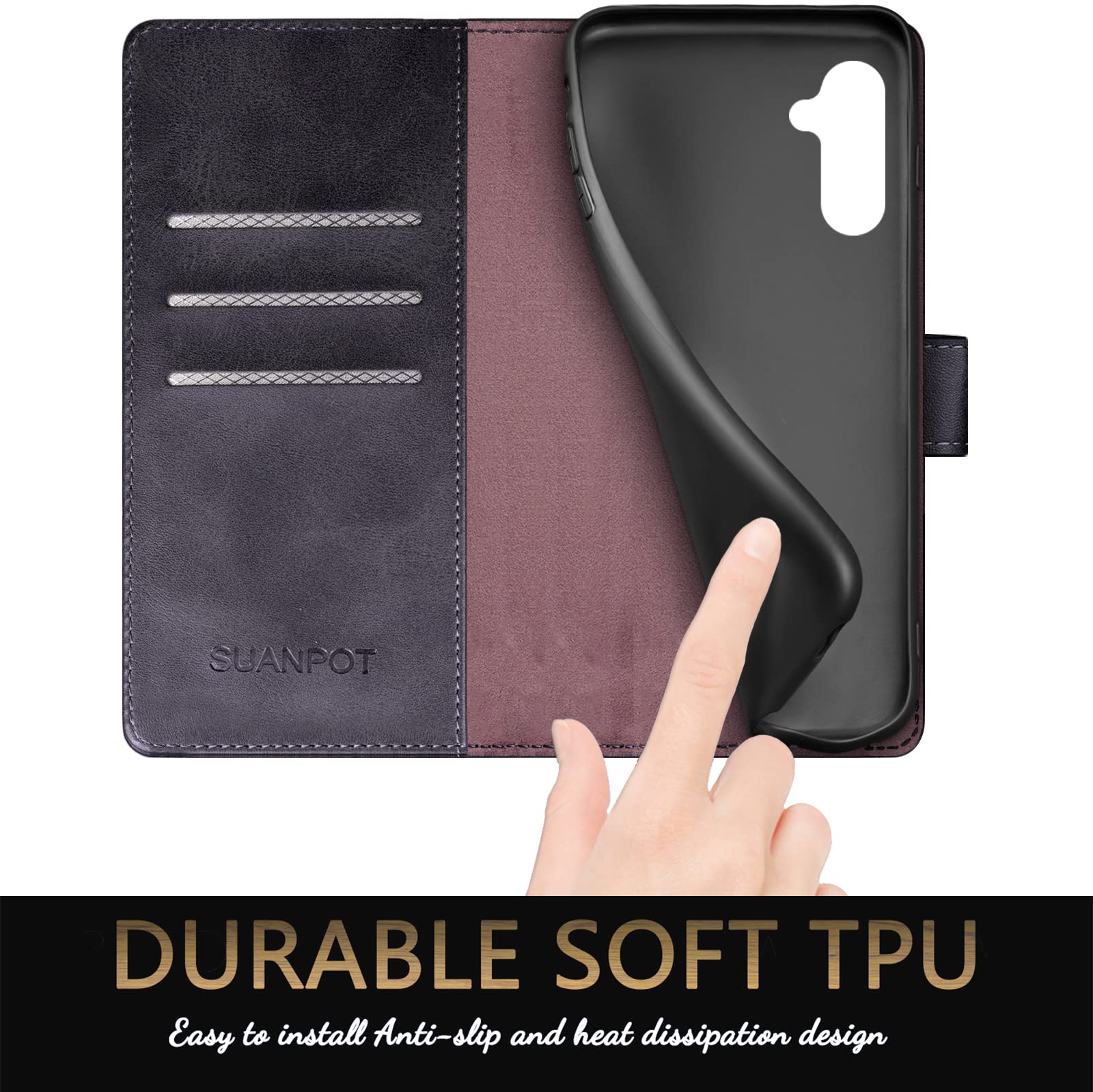 SUANPOT for Samsung Galaxy A54 5G Wallet case with RFID Blocking Credit Card Holder,Flip Book PU Leather Protective Cover Women Men for Samsung A54 Phone case Black