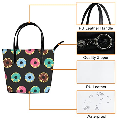 Fashionable women's handbag tote bag, Colorful Donutsprinted shoulder bag is light and durable