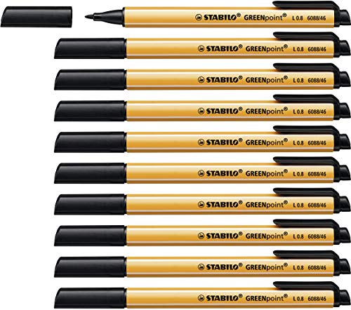 STABILO Eco-Friendly Fibre-Tip Sign Pen GREENpoint - Pack of 10 - Black