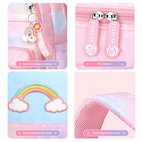 Kawaii Backpack Pink Girls Backpack Starry Rainbow Bookbag Cute Fashion Backpack Laptop Travel Bag (Pink-16.5in)