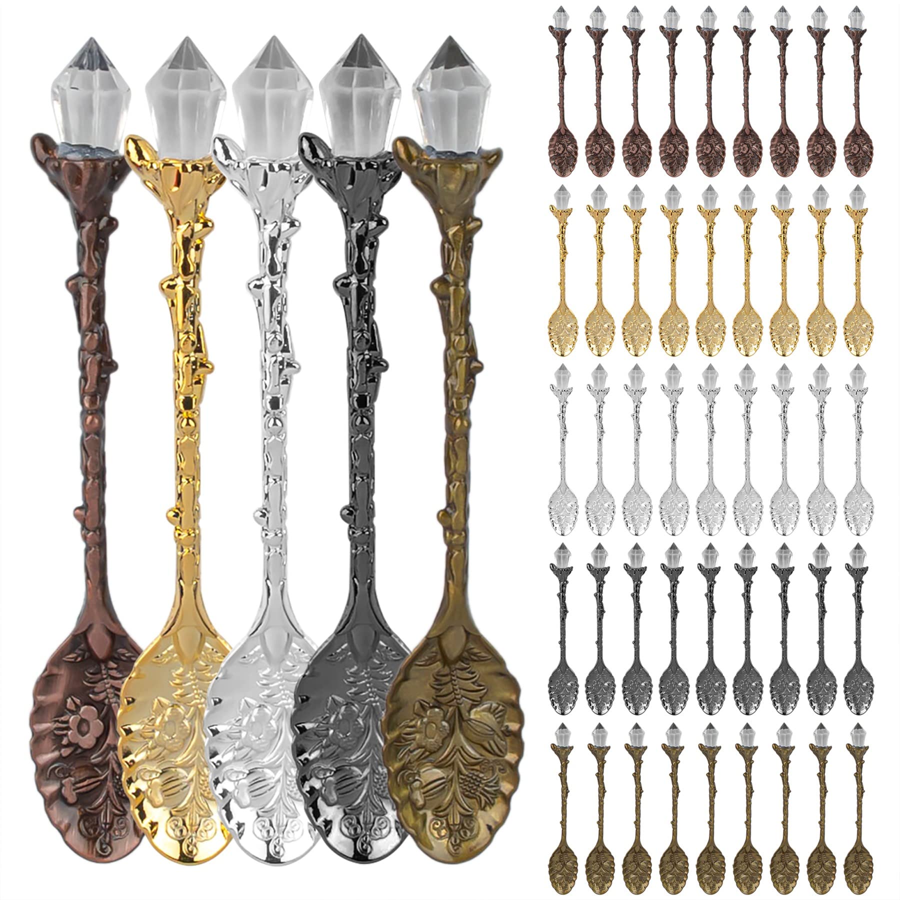 Framendino, 50 Pack Retro Coffee Spoons Vintage Crystal Alloy Tea Spoons for Home Kitchen Office