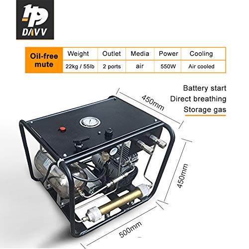 HPDAVV 12V 550W Air Compressor for Snorkeling Hookah Diving Compressor 8bar / 115psi with 50ft Hose & Respirator,Two Air Outlets,US After-Sales Service,Operational Video (A:Black)