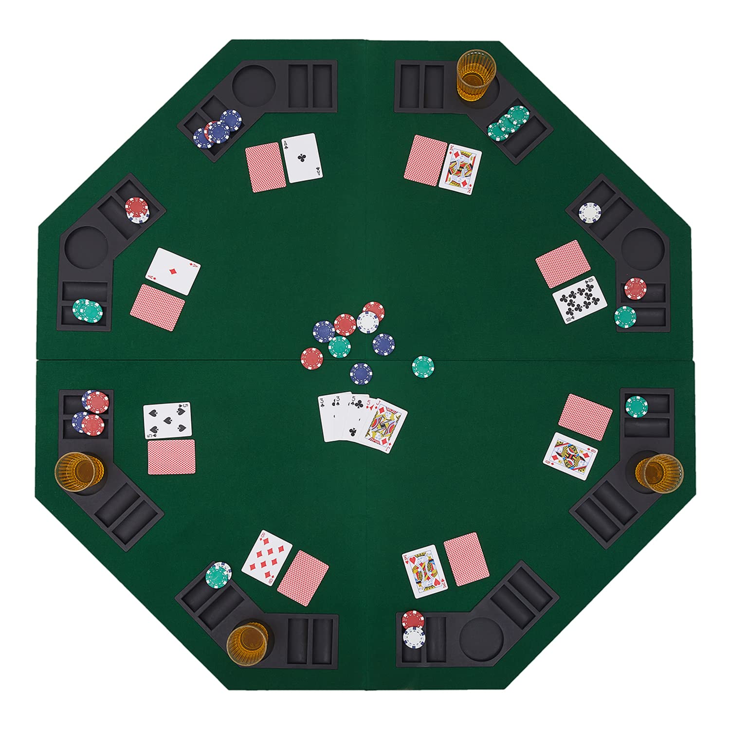 FURUISEN 48" Foldable Poker Table Top, 8-Player Texas Traveller Wood Table Top Poker Layout, Portable Anti-Slip Blackjack Poker Table Mat with Cup Holders for Family Games Casino