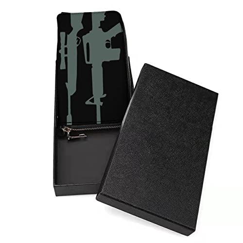 FunnyStar Gun USA Flag Black Women's Long RFID Hand Wallet Wristlet Clutch Purse PU Leather Handbag with Wrist Strap