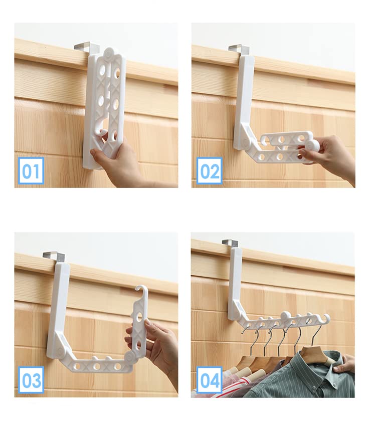 Multifunctional Portable Folding Door Hanger with 5 Holes for Hanging and Drying All Clothes, Coats, Scarves etc. Ideal for Home, Office and Traveling (White)