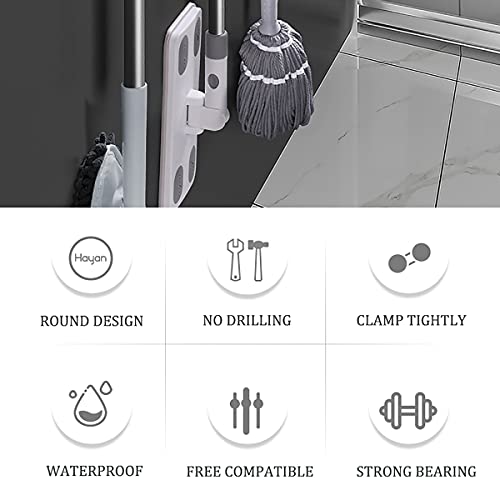 HAYAN Broom & Mop Holder, No-Drilling Wall Mount Broom Gripper Organizer, Mop Broom Hanger, Lightsaber Holder Storage (White, 1 pcs)