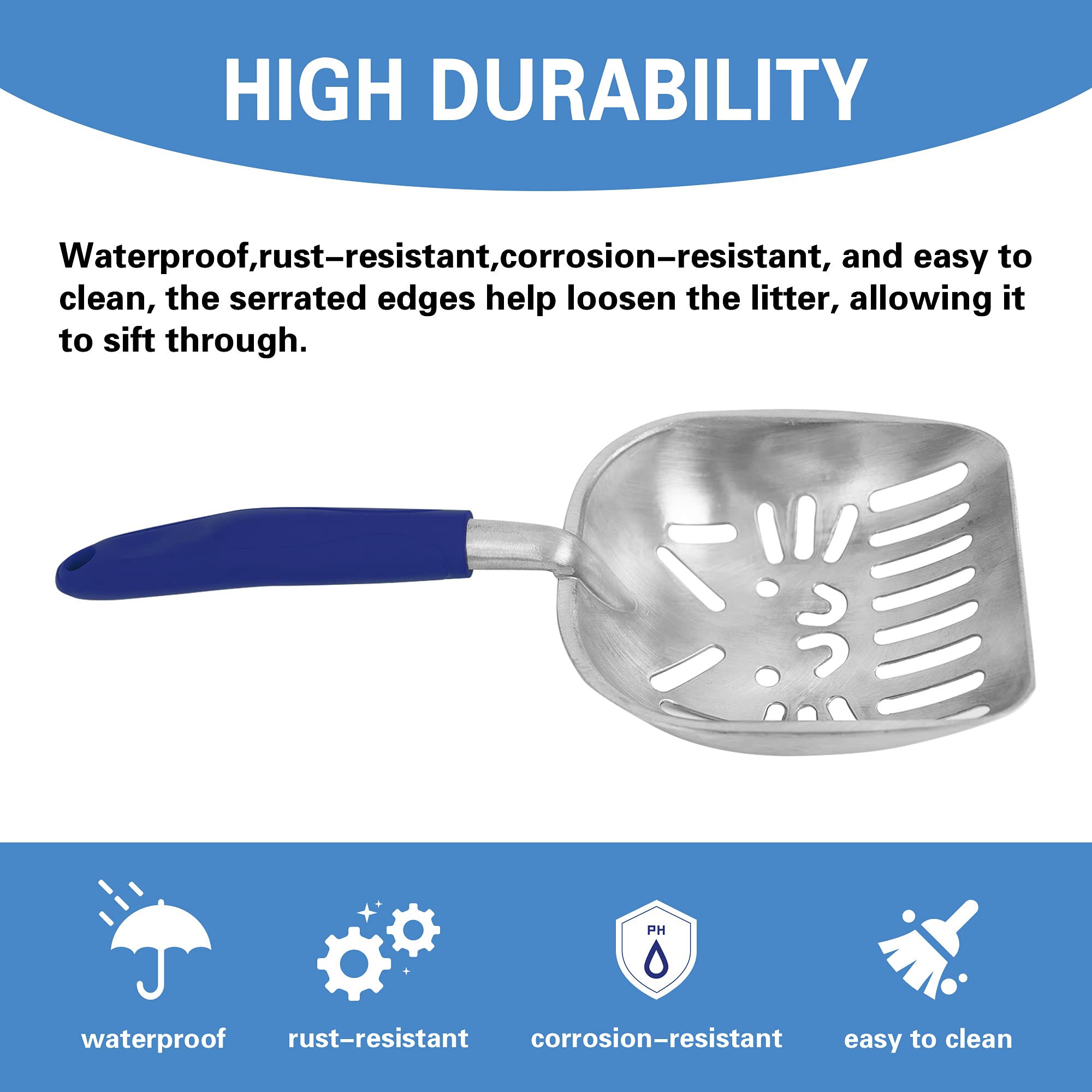 DHSD-HeSheng Cat Litter Scoop, Jumbo Hole Metal Litter Shovel (Small Size, Sea Blue)