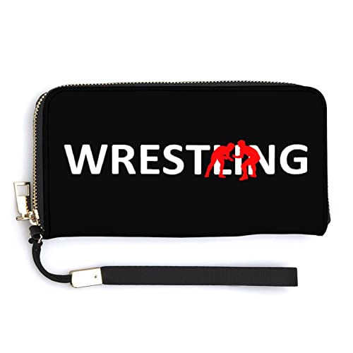 FunnyStar Wrestling Women's Long RFID Hand Wallet Wristlet Clutch Purse PU Leather Handbag with Wrist Strap
