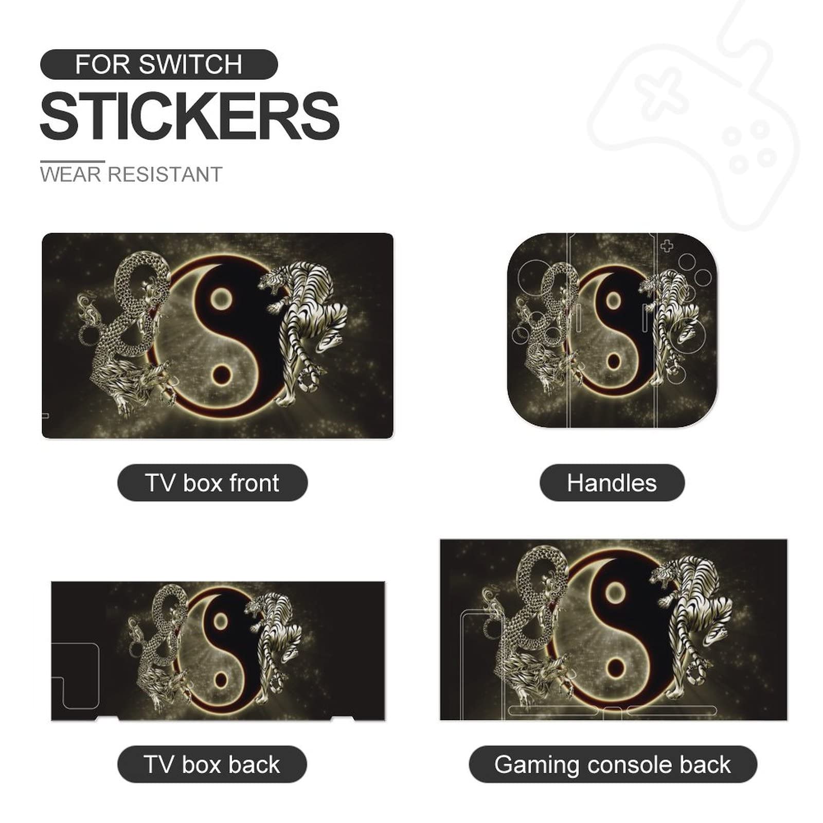 FunnyStar Yin Yang Dragons Tiger Stickers Decals Cover Fashion Game Skin Sticker Skin Protector Full Set Compatible with for Switch