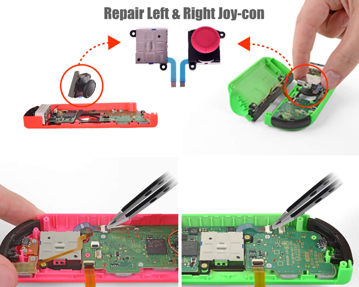 ElecGear Joystick Replacement for Switch Joy-con Controller and Switch Lite, Left and Right Thumbsticks, Analog Stick Sensor USB Module with Repair Part Tool Included (2X White)