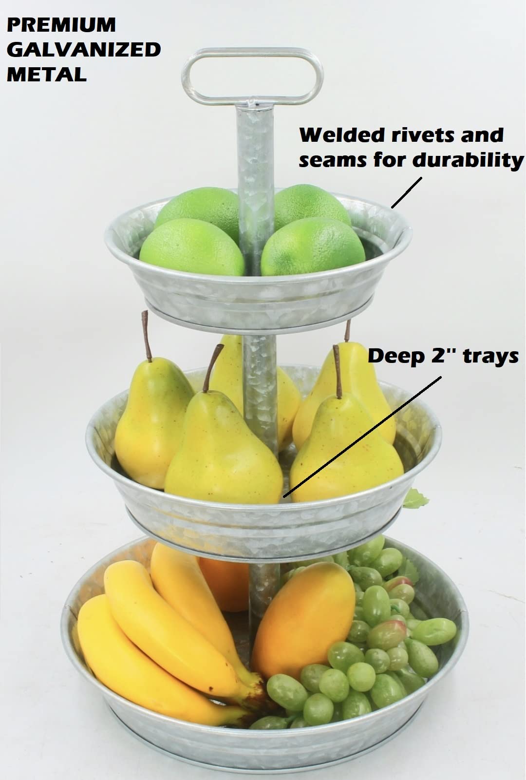 FRANK PRESSIE 3 Tiered Serving Stand Farmhouse Decor Galvanized Metal 3-Tiered Tray for Party Rustic Three Tier Grey Basket with 50pcs Tulip Cupcake Liners, Silver