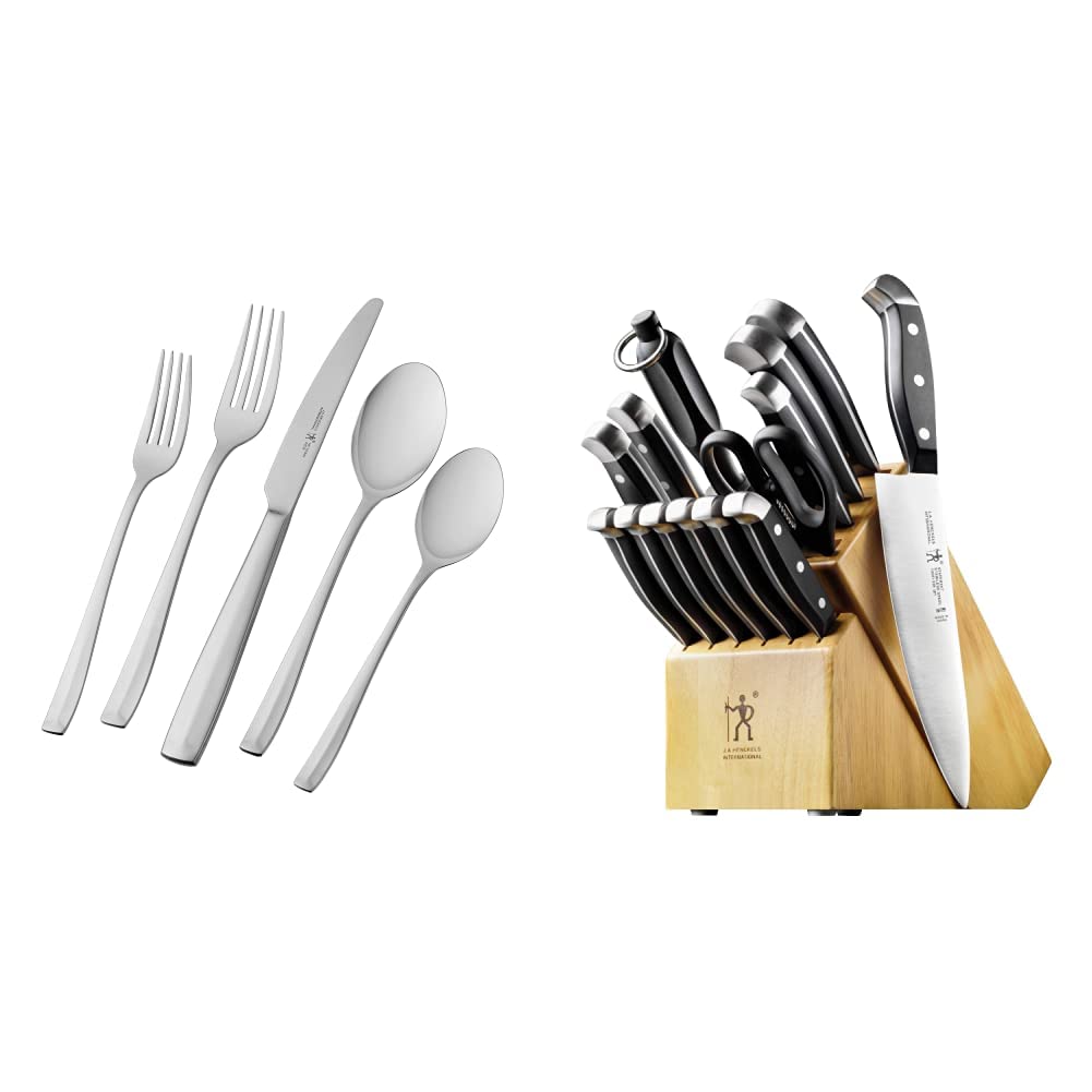HENCKELS Lani 65-Piece Flatware Set + HENCKELS 15-Piece Knife Set with Block