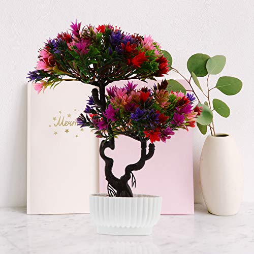 Happyyami Artificial Plants Indoor Artificial Bonsai Tree Fake Bonsai Juniper Tree Faux Potted Plant Bonsai Pine Tree Simulation Bonsai Plants for Greenery Office Home Decor Small Artificial Plants