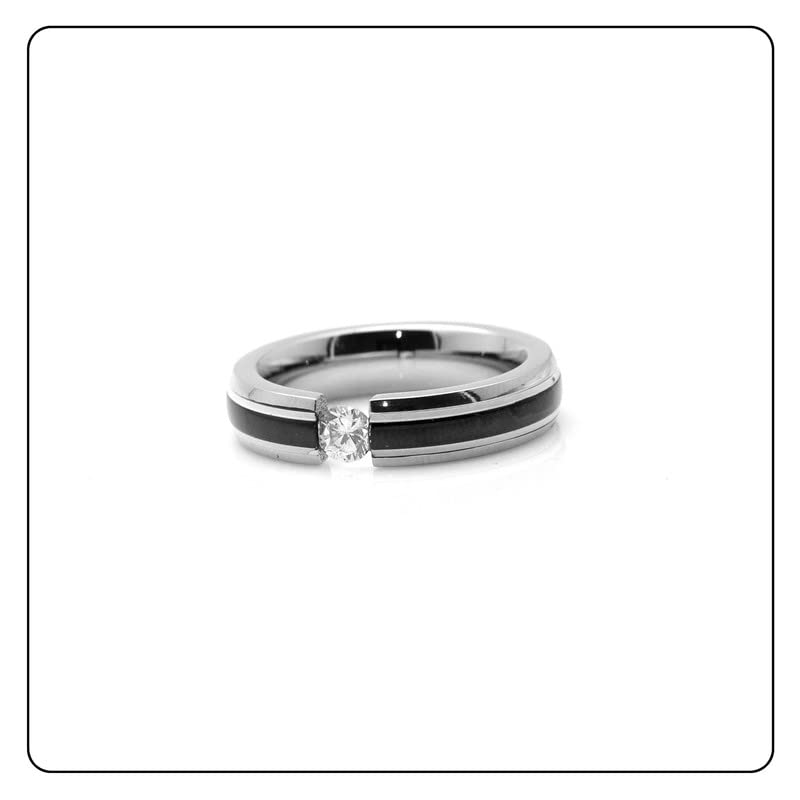 Fusamk Fashion Simple Stainless Steel Crystal Band Ring(Black(6))