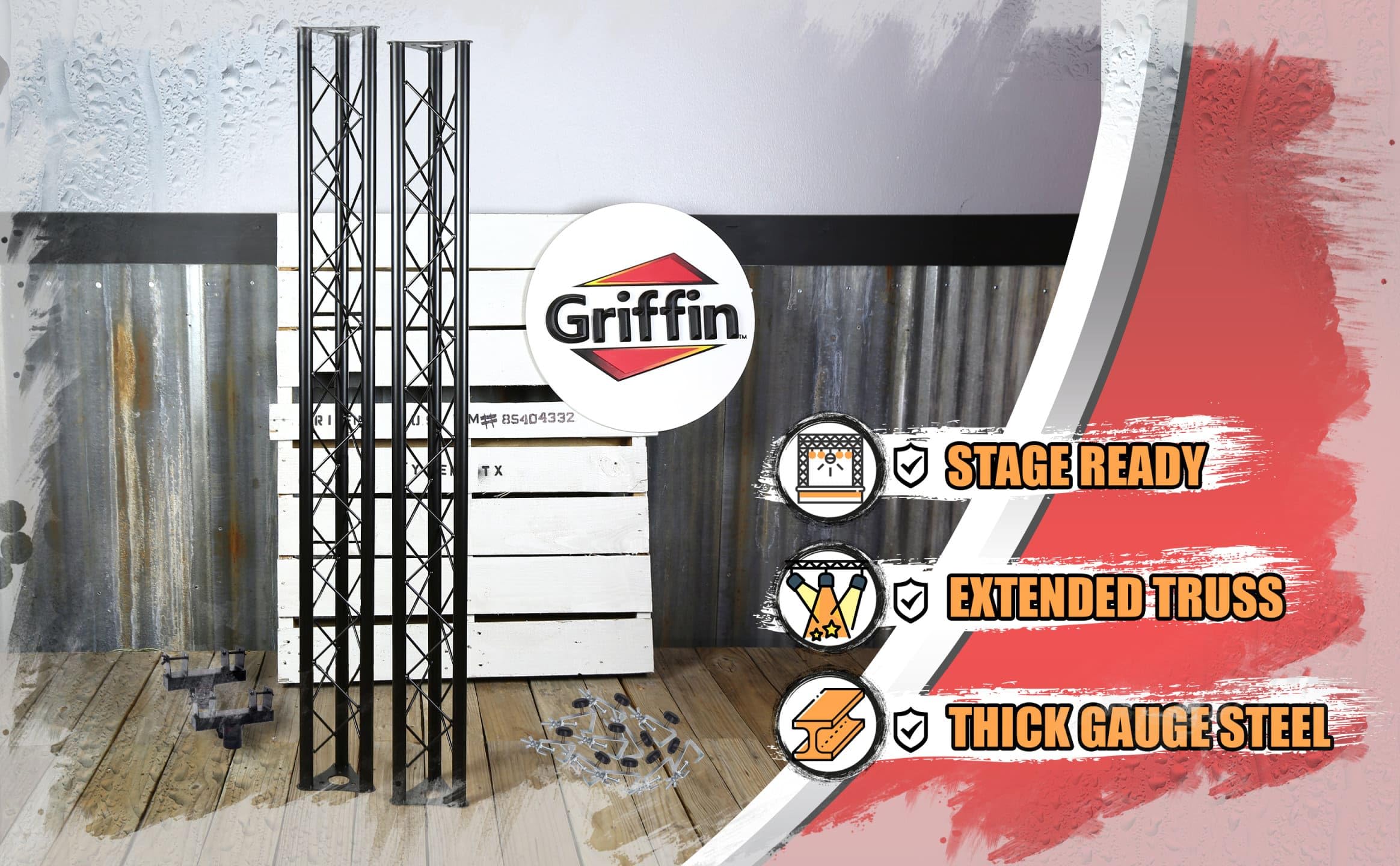 DJ Triangle Truss Extension Lighting System by GRIFFIN | Mounts on your Speaker Stands | Trussing Stage Kit for Smoke Machines & Dance Can Lights | C Clamps Mounting Brackets & Platform Hardware Set