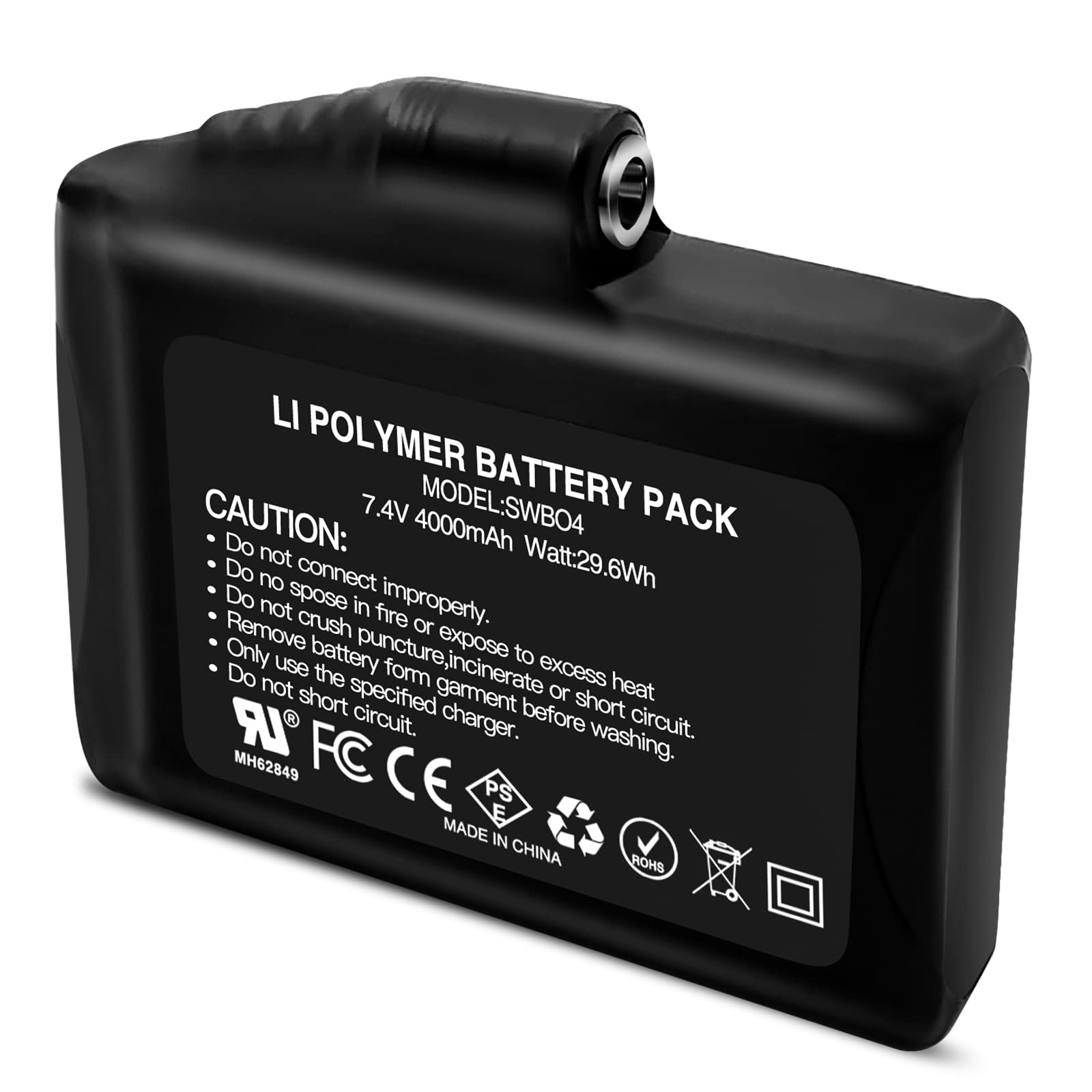 J JINPEI Rechargeable 7.4V 4000mAh Li-ion Batteries, Rechargeable Batteries for Heated Underwear, Heated Sweatershirt (1pcs Included)