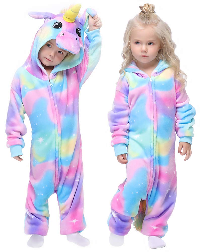 Easuit Colorful Unicorn Onesie Pajamas Animal Costume Halloween Cosplay Unisex Xmas Gifts for Kids 6-8 EA-Unicorn38 H-multicolor Unicorn