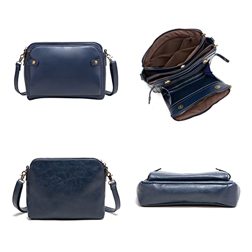 JQWYGB Crossbody Leather Bags for Women - Three-Layer Leather Crossbody Shoulder & Clutch Bag Purses (Dark Blue)
