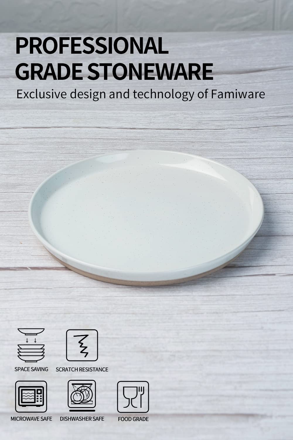 famiware Saturn 6 Pieces Dinner Plates, 10.5 inch Plate Set, Scratch Resistant, Stoneware Dinnerware, Kitchen Modern Rustic Serving Dishes, White