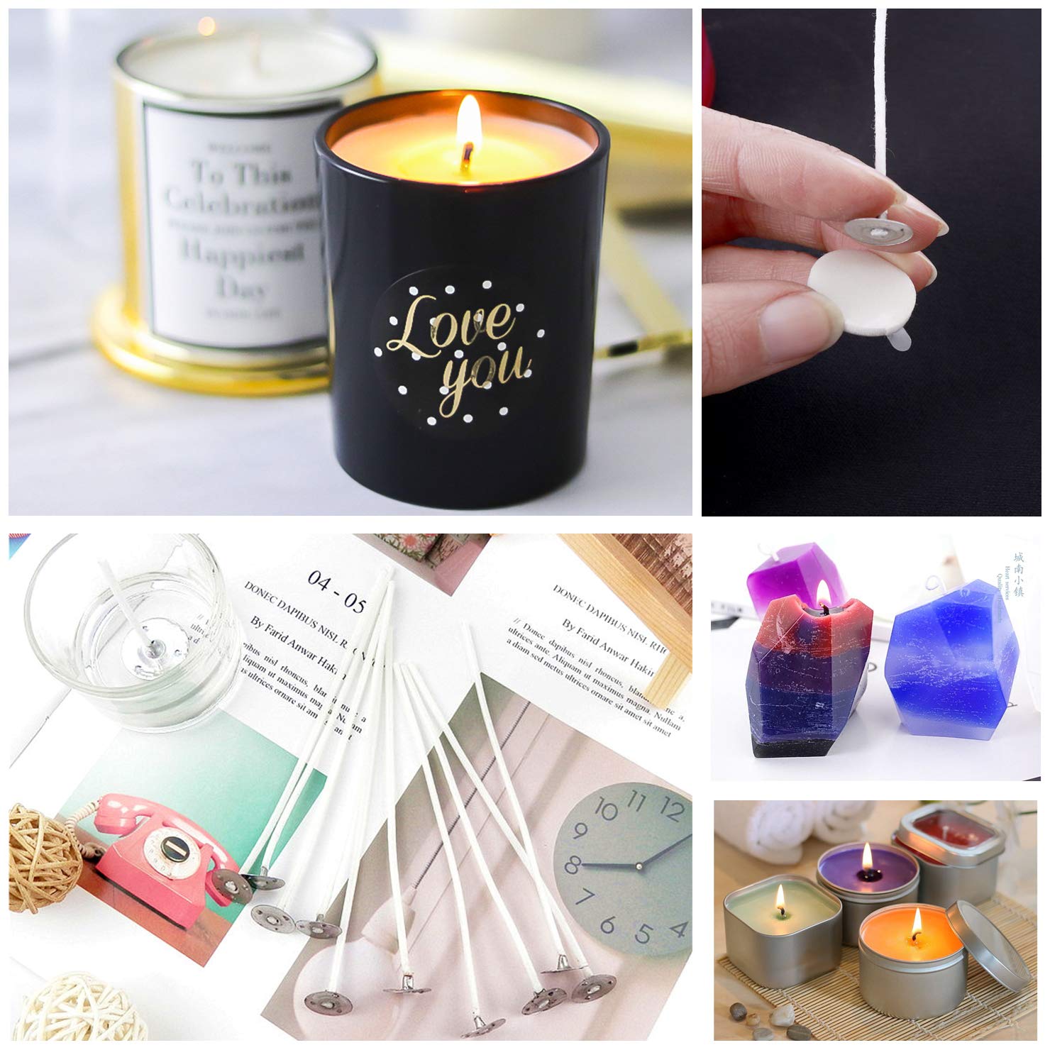 DIY Candle Making Kit, Candle Making Pouring Pot Wax Melting Pot Pouring Pitcher for Making Candles, Soap, Chocolate, with 50 Pieces Candle Wicks, Spoon and Candle Wicks Holder