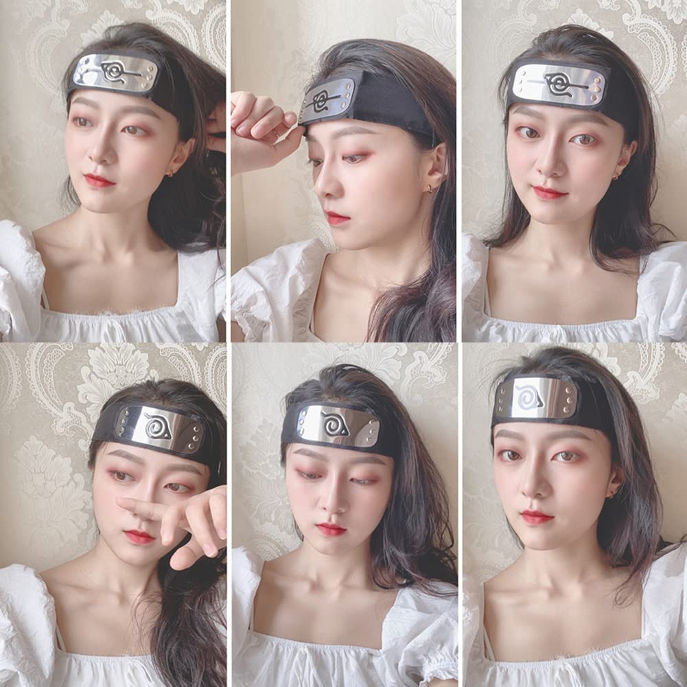 Fusovon Anime Ninja Headbands, 6-Pack Black Leaf Village Akatsuki Yahiko Headband with Metal Plate, Kakashi Cosplay Accessories