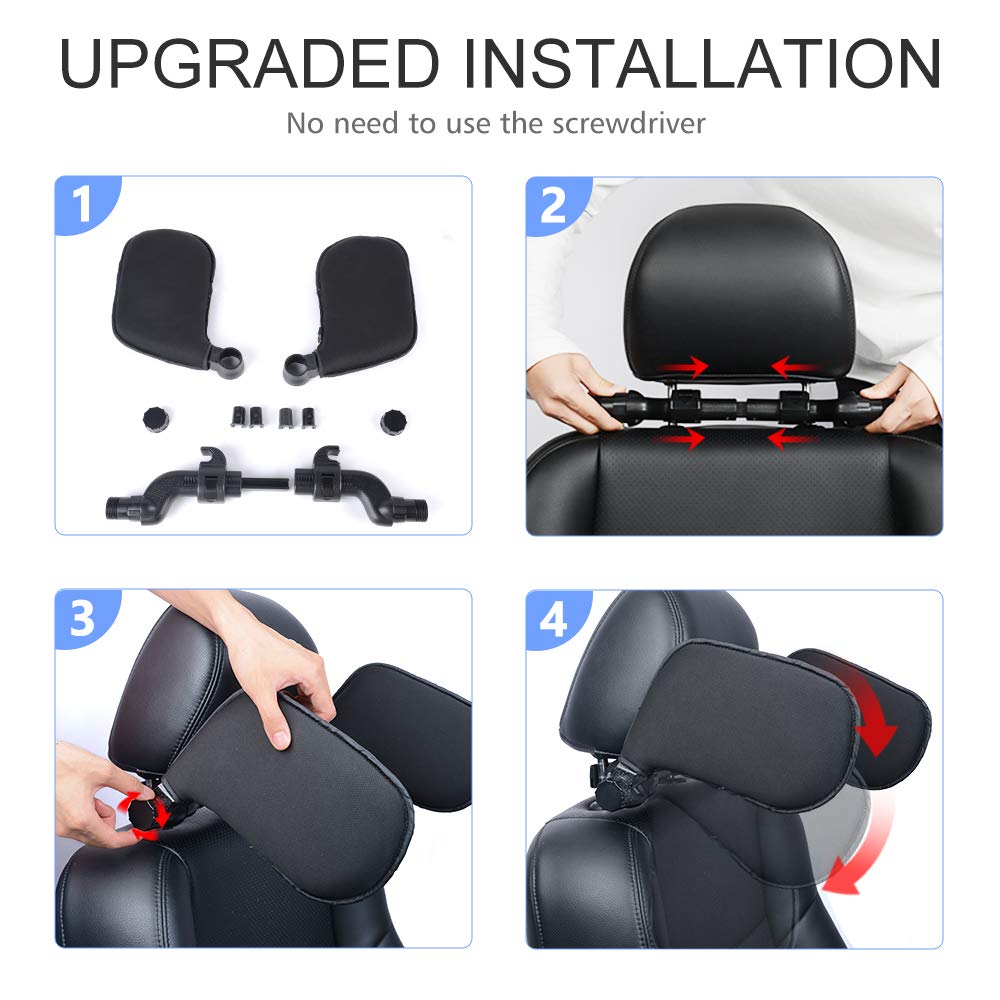 EASY EAGLE Car Seat Lateral Headrest, Mesh Fabric Head Support Pillow with Telescopic Bar and Slidable Clips, for Children and Adults, Black