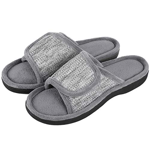 RockDove Women's Adjustable Wrap Memory Foam Slide Slipper, Size 9-10 US Women, Grey