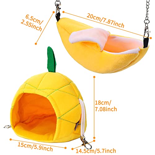 HomeSoGood 2pcs Hanging House Cage, Soft Small Pet Bed, Guinea Pig Hamster Banana Pineapple Cage