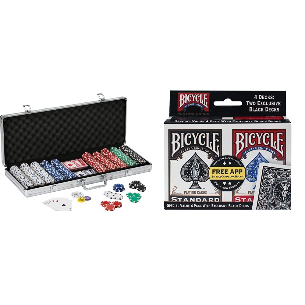 Fat Cat 11.5g Texas Hold'em Claytec Poker Chip Set with Aluminum Case + Bicycle Standard Index Playing Cards (4 Decks)