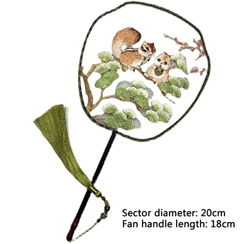 ERTUO Chinese Embroidered Hand Fan (Squirrel) Hanfu Accessories Chinese Round Fan