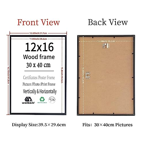 Weikani 12x16 Wood Picture Frame,2 Pack-30x40cm Black Wood Photo Frame,Certificate Frame with Plexiglass for Wall Mount or Table Top Display