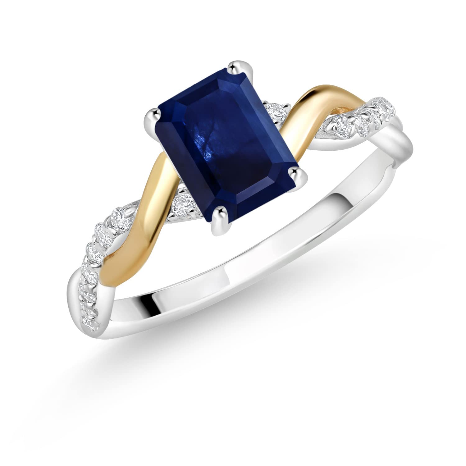 Gem Stone King 925 Silver and 10K Yellow Gold Gemstone Birthstone and Lab Grown Diamond Engagement Ring | Emerald Cut 7X5MM | Wedding Engagement Anniversary Promise Ring For Women