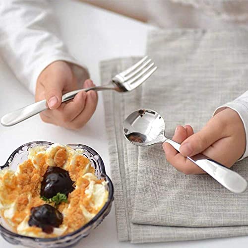 WEKTUNAA Stainless Steel Child Toddler Flatware Set-6 pieces-Kids Fork and Spoon, Mirror Polished, Back to school lunch supplies