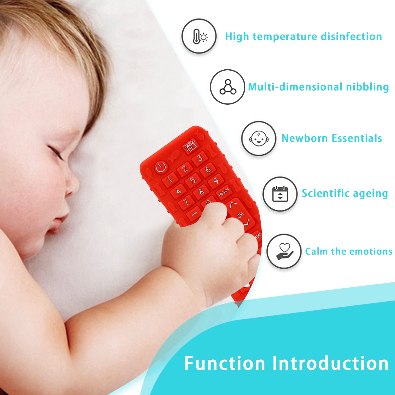 FATEORT 2-Pack Baby Teething Toys for 0-3-6-12 Months,Pressable Remote Control Chew Toys for Babies 0 3 6 9 12 18 Months (Red + Purple)