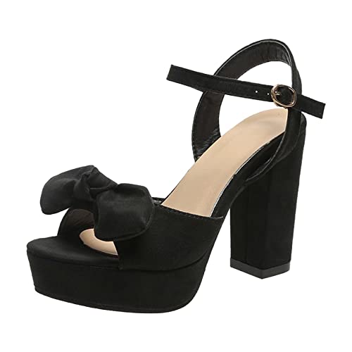 FASDNENDYS Womens Shoes Summer Casual Sandals Buckle Band Fish Mouth Bow Thick Heel High Heel Sandals Tan Prom Heels