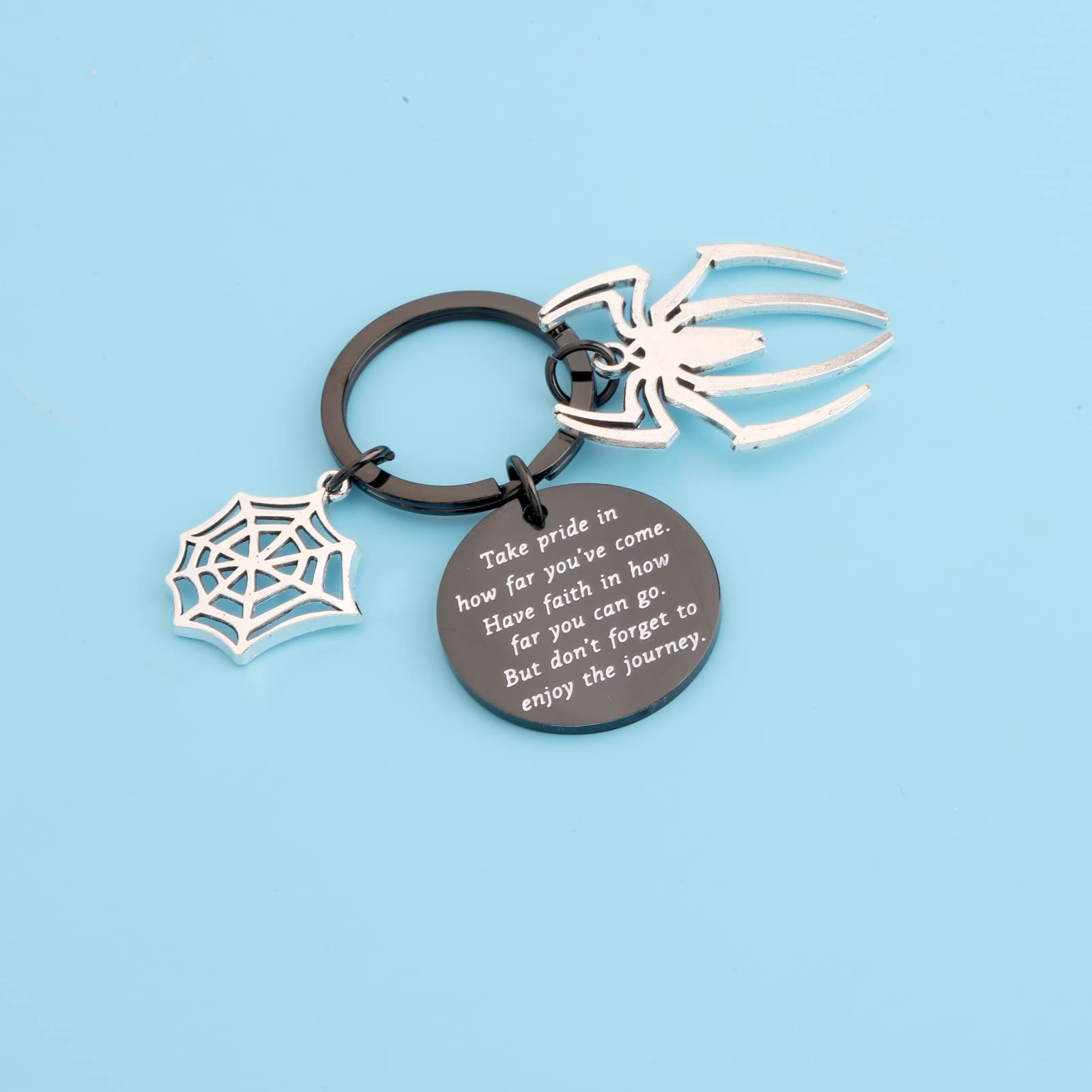 FUSTMW Spider Web Keychain Halloween Spider Gifts Spider Charm Pendant Keychain Spider Movies Fans Inspirational Gifts (black)