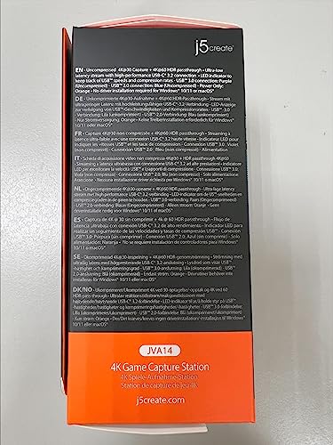 j5create 4K Game Video Capture Card with PD 60W Pass-Through Charging, Stream and Record 4K Video on PS5, PS4, Xbox, Switch, Work with OBS, Twitch, YouTube (JVA14)