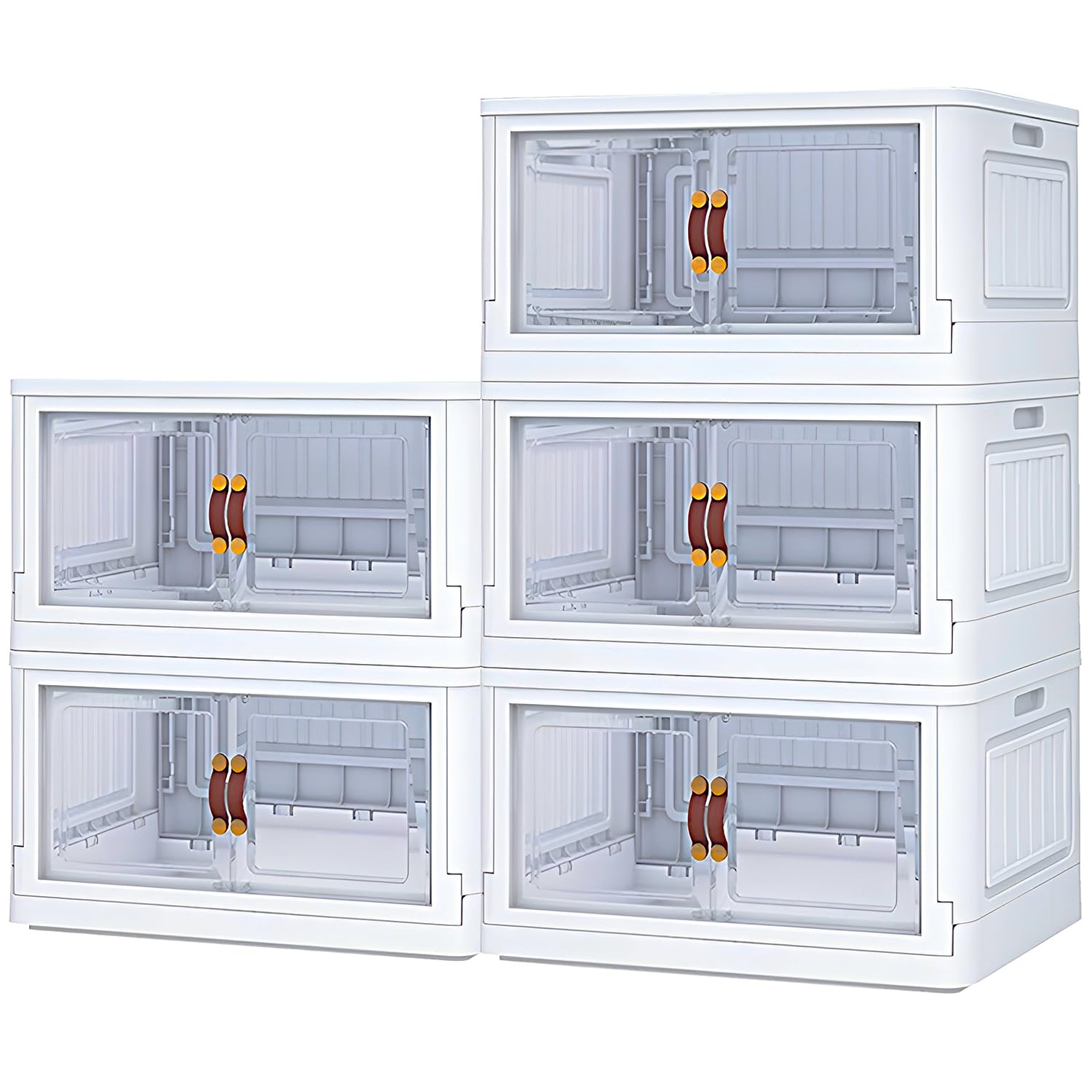 NIRDOG Stackable Storage Bins with Lids - 115 Gallon (455 Quart) - Plastic Collapsible Storage Containers with Wheels, Foldable, Open Front & Open Top, White Acrylic Storage Box - 5 PACK