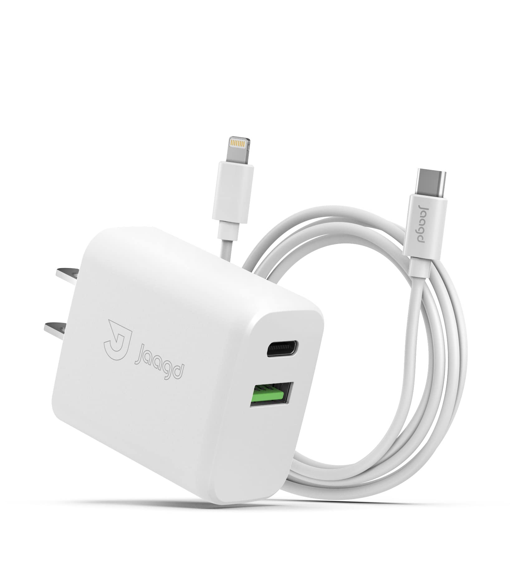 Jaagd 20W Charger for iPhone and iPad, USB C and USB Dual Wall Charger Set with Type-C Lightning Cable Compatible with iPhone 14/13/13 Pro/13 Pro max/iPhone 12/12 Pro max/X and More