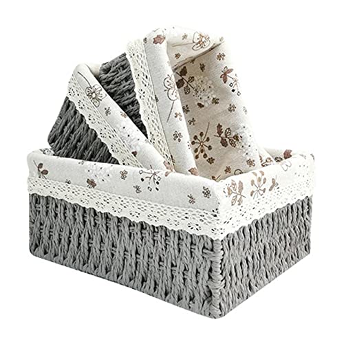 KLKCMS Multipurpose Rattan Storage Basket Decorative Baskets for Living Room Tabletop Bedroom, Medium Grey A