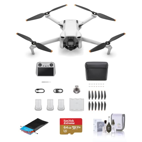 DJI Mini 3 Drone Fly More Combo with RC Remote Controller Bundle with 64GB microSD Card, Foldable Landing Pad Pro, Cleaning Kit
