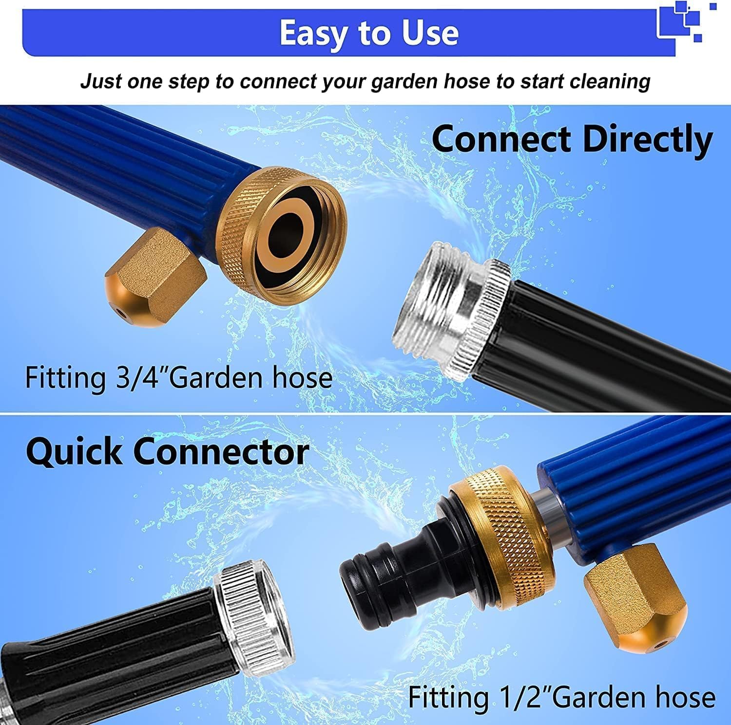 Jet Nozzle Power Washer for Garden,2-in-1 Jet Nozzle Power Washer ,Upgraded Jet Nozzle High Pressure Washer Tools with 2 Different Nozzles and Hose Quick Connectors (blue)