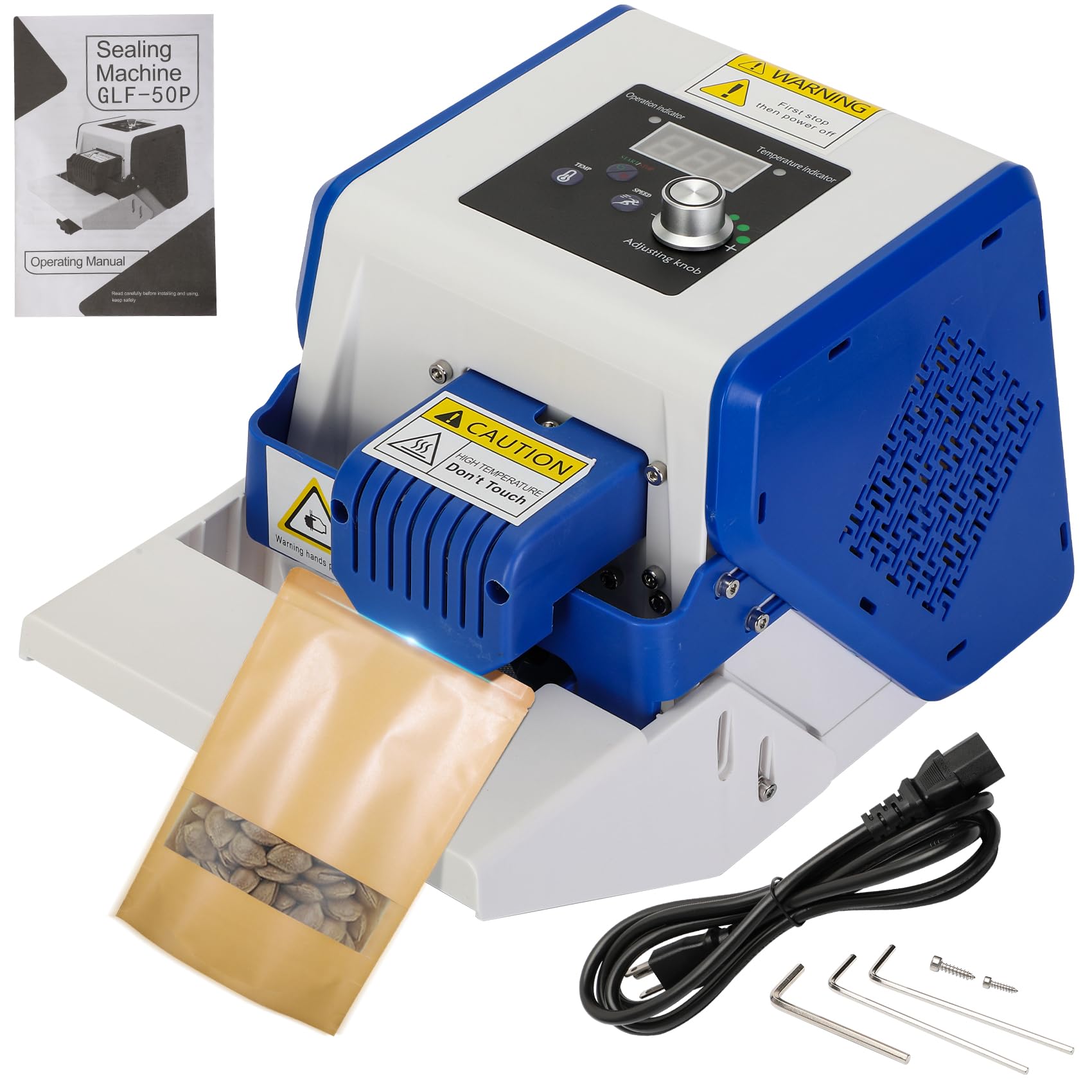 Heat Sealer Machine,Bag Sealer,Continuous Roller Sealer Temperature Controlļ¼0-200āļ¼Fastest Speed Reach 6 Meters Per Minute,Suitable for Small Factories, Warehouses, Shops, and Home Kitchens