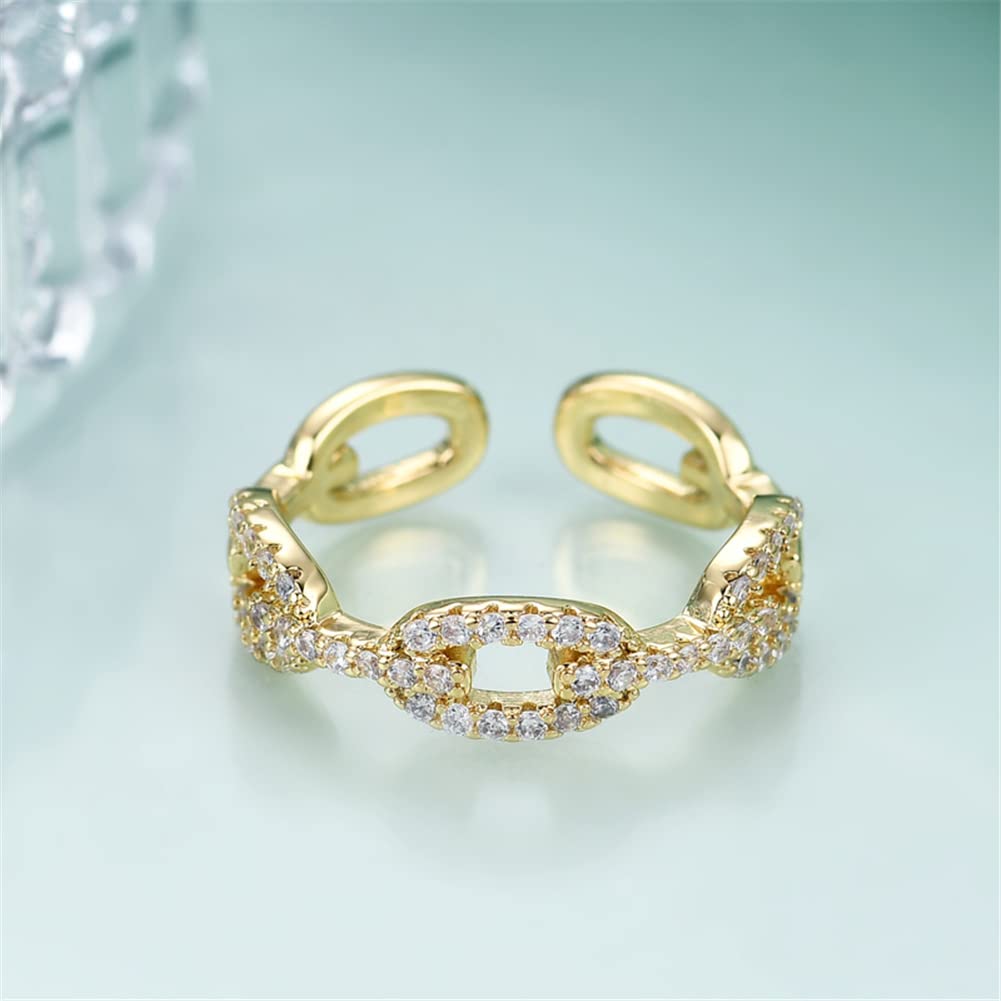 Flower Valley 18K Gold Plated Chain Link Ring Simple Stacking Band Open Rings for Women Adjustable