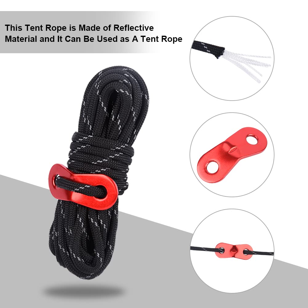 Fawcotu 8pcs Reflective Tent Rope,4m Camping Rope Lightweight Guy Lines Tent Cord with Adjuster for Outdoor Hiking Accessories