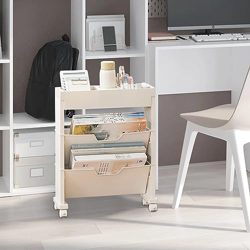 Rolling Carts with Wheels, Desk Organizers,3-Layer Rolling Utility Car,Multifunctional Mobile Bookshelf with Lockable Casters,Rolling Cart for Teachers,Learning, Office, Kitchen (A Grey)