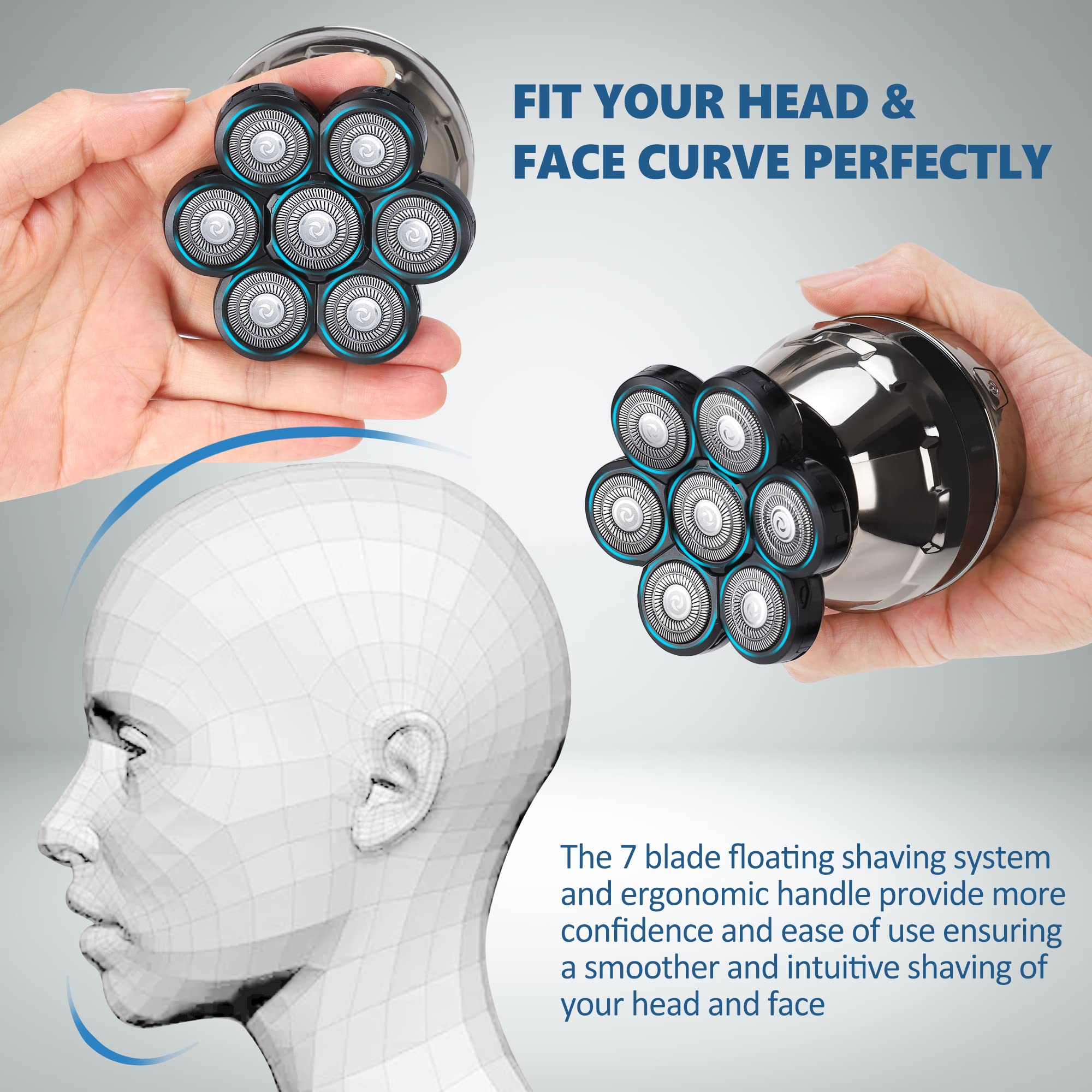 Head Shavers for Bald Men, 7D Bald Head Shavers for Men, Wet/Dry Head Razors for Bald Men, 5 in 1 Grooming Kit Head Shaver USB Rechargeable, Head Trimmer