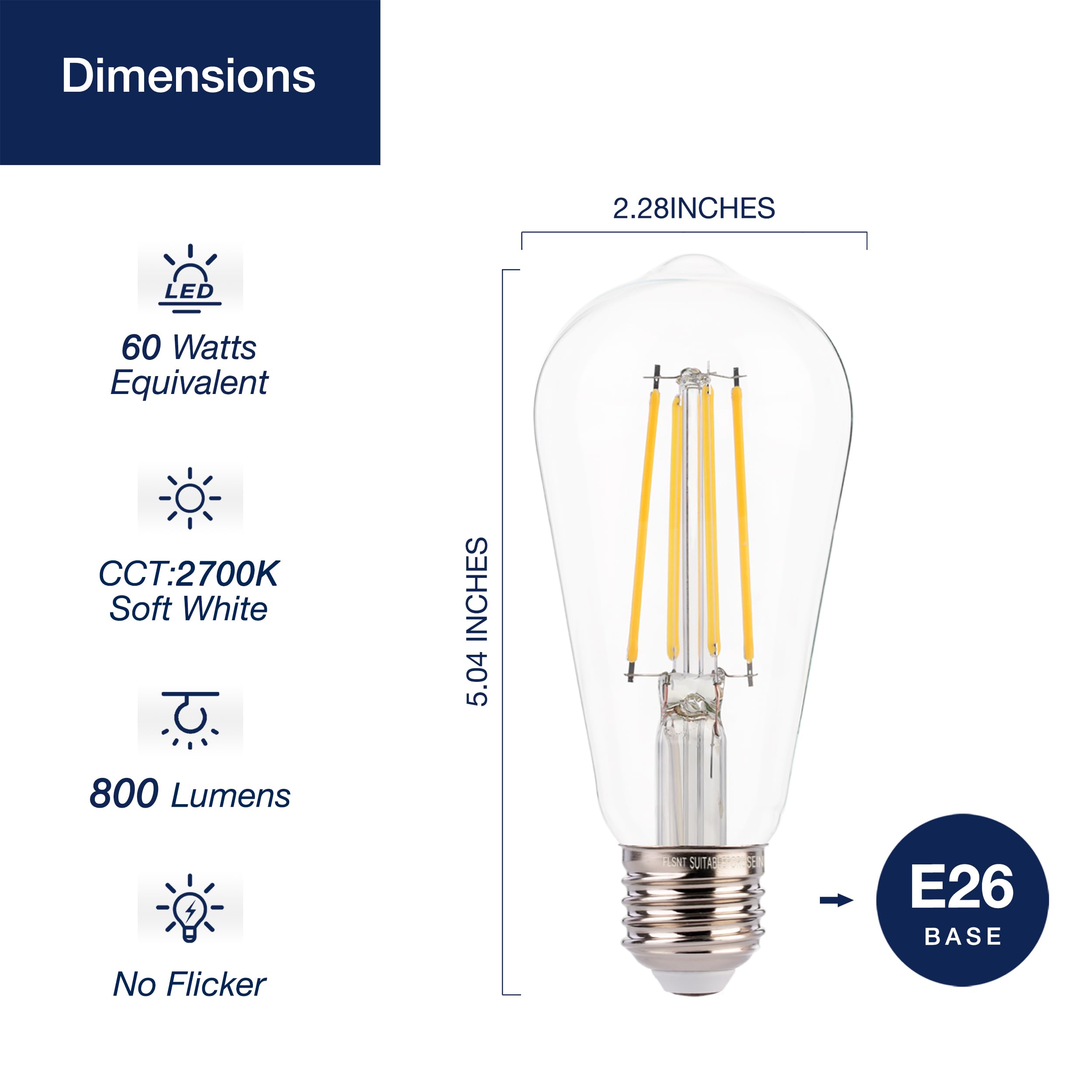FLSNT 60 Watts Equivalent LED Edison Bulbs, 6W ST19 Dimmable Vintage LED Light Bulb for Sputnik Chandelier, 2700K Soft White, E26 Base, 8 Pack