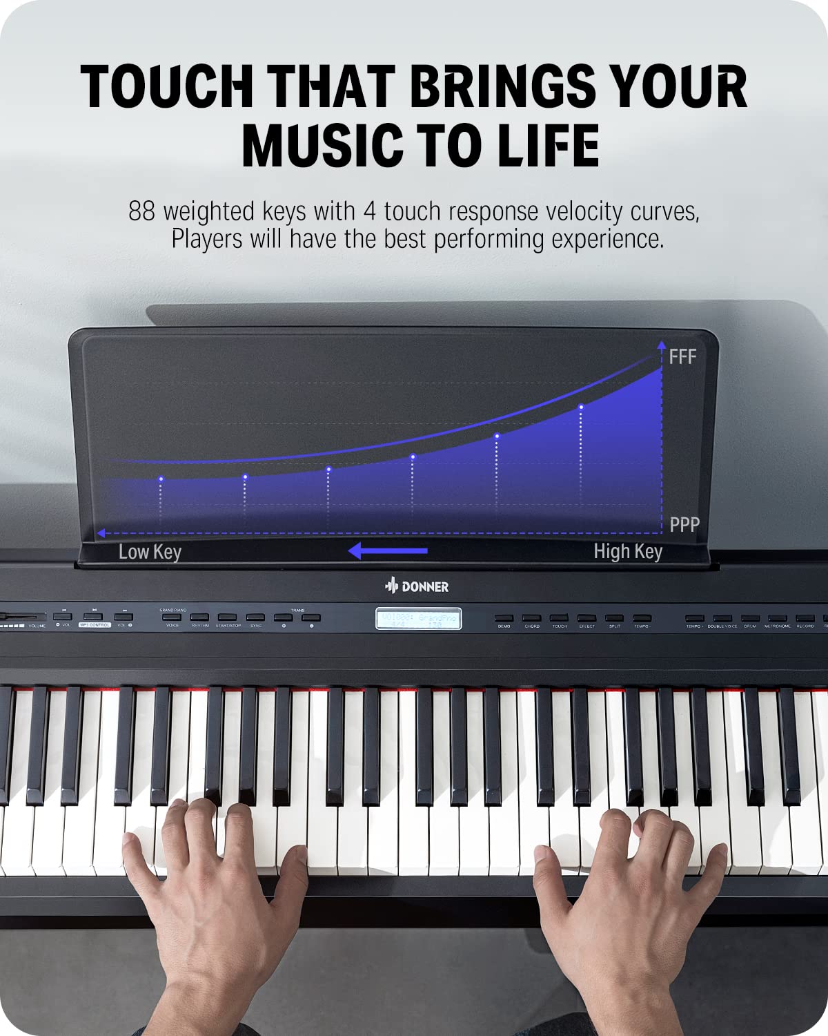 Donner DEP-20 Beginner Digital Piano + Adjustable Keyboard Bench 1.6 Inch Thickness